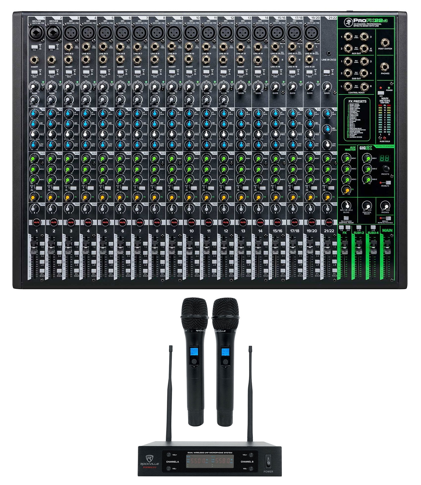 Mackie ProFX22v3 22-Channel 4-Bus Effects Mixer w/USB+Wireless Mics ProFX22 v3 - Walmart.com