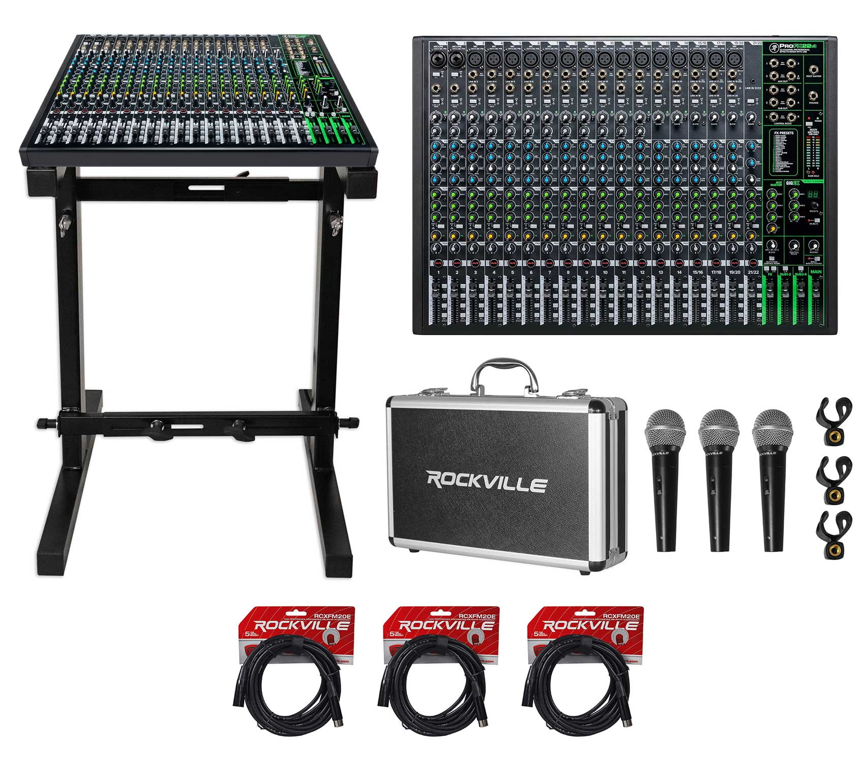 Mackie ProFX22v3 22-Channel Effects Mixer w/USB ProFX22 v3+Stand +Mics ...