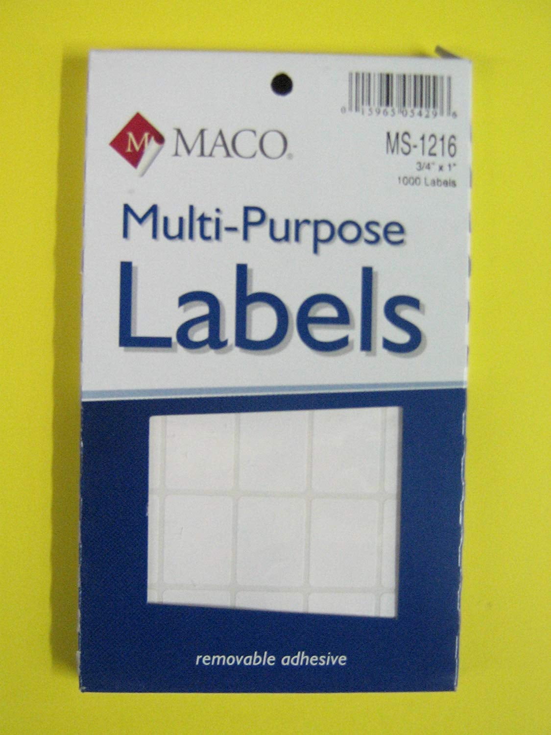 Maco, All Purpose Label, MS-1216, Self Sticking Adhesive, White, 3/4" x ...