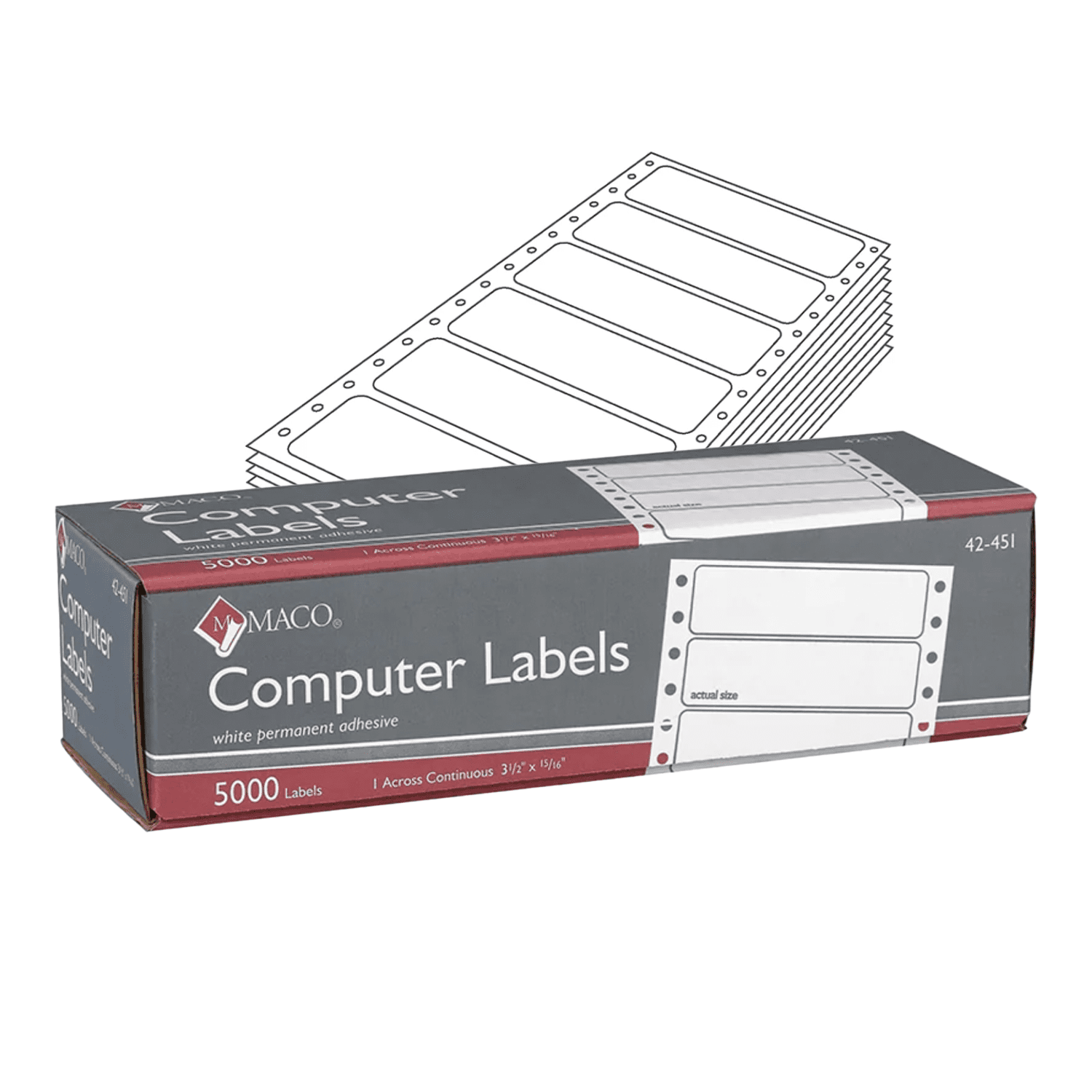 Maco, MAC42451, High Speed Data Processing Labels, 5000 / Box, White ...