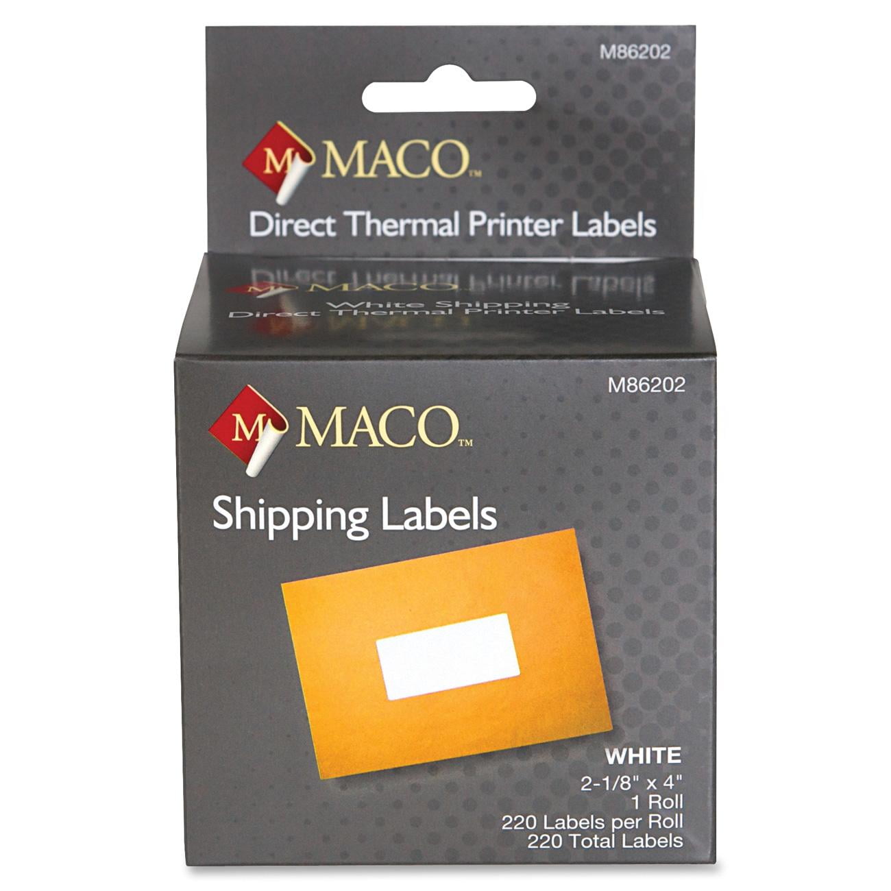 Maco, MACM86202, Direct Thermal Printer Labels, 220 / Roll, Bright ...