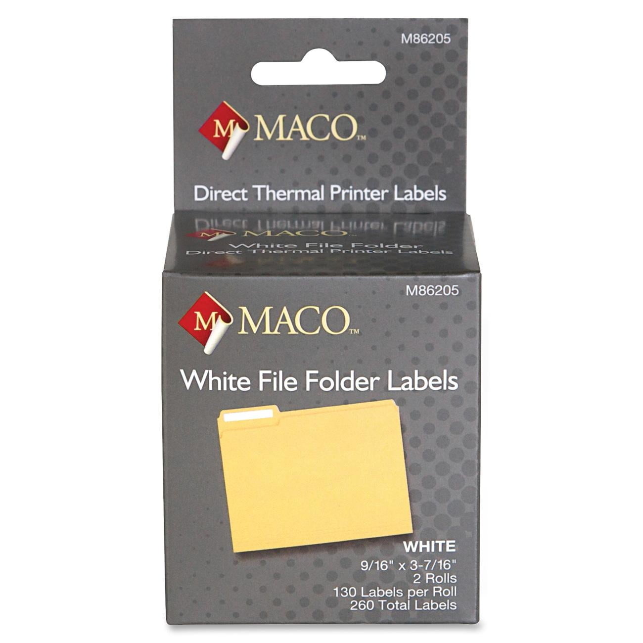 Maco, MACM86205, Direct Thermal Printer Labels, 260 / Box, Bright White ...
