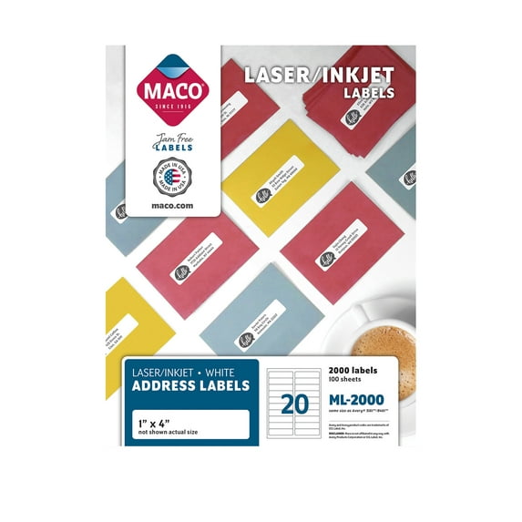 Maco, MACML2000, Multipurpose Self-Adhesive Mailing Labels, 2000 / Box ...