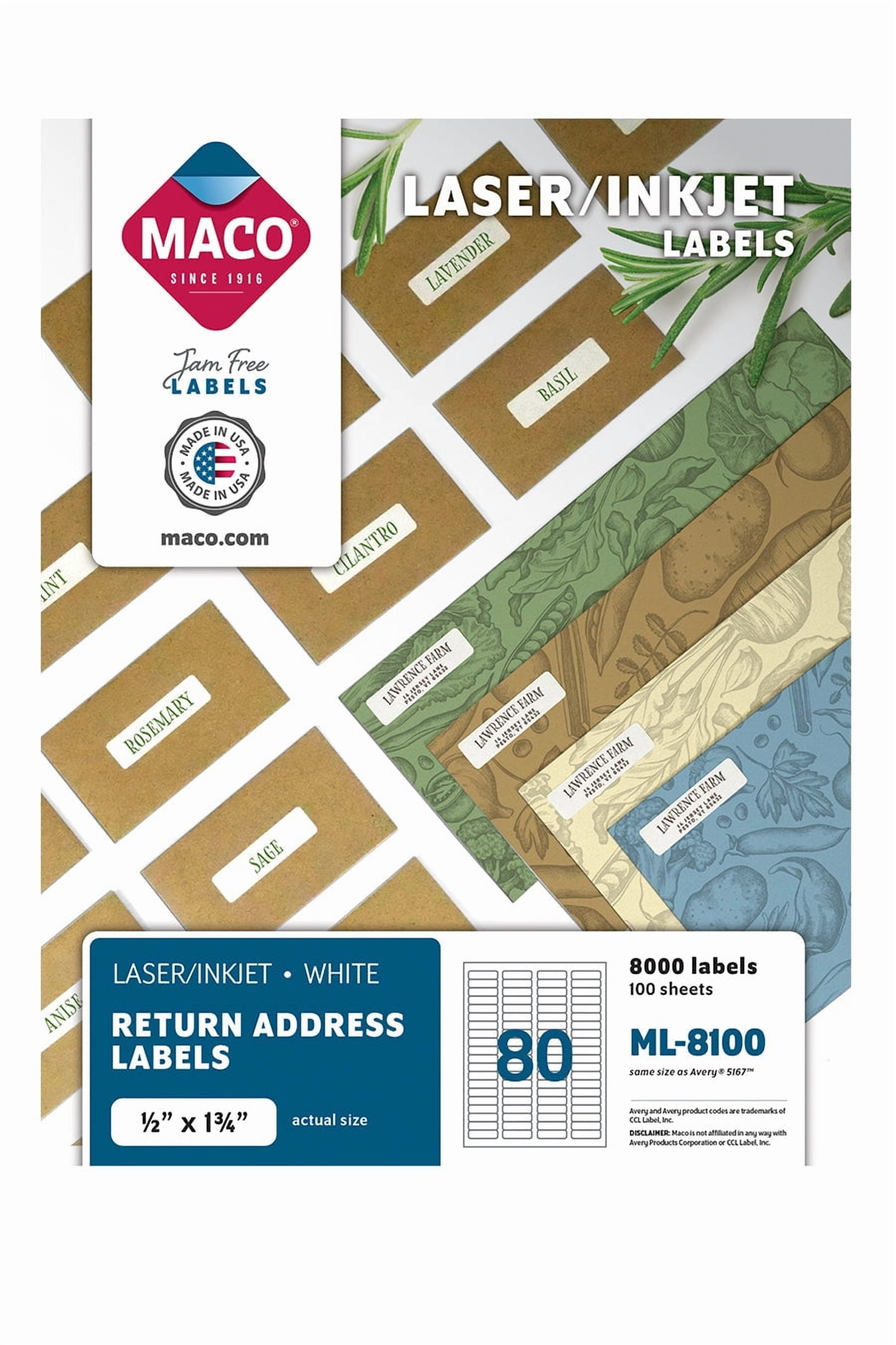 MACO Laser/Inkjet White Return Address Labels, 1/2" x 1-3/4", 80 per ...