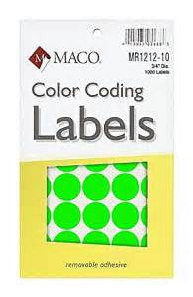 Maco MR1212-10 Green Glo Color Coding Labels, Round 3/4", 6 Boxes of ...