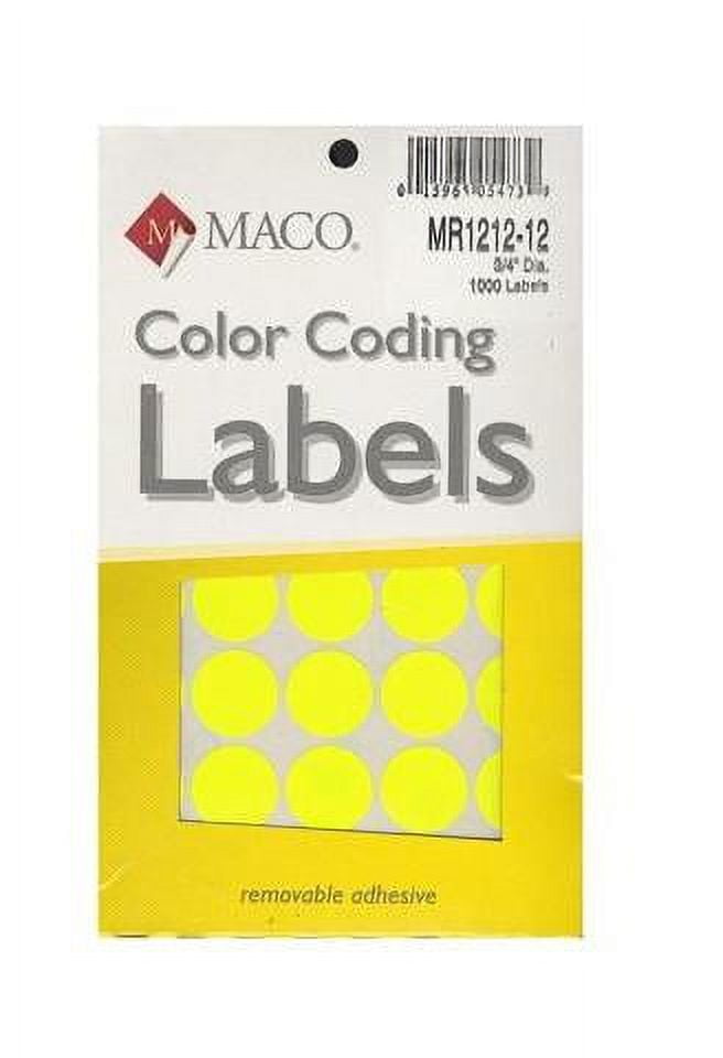 Maco MR1212-12 Yellow Glo Color Coding Labels, Round 3/4", 6 Boxes of ...