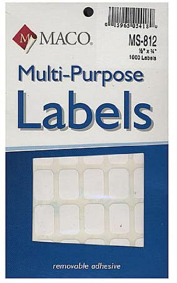 Maco MultiPurpose Label (MS-812), 1/2" x 3/4", White Removable - Box of ...