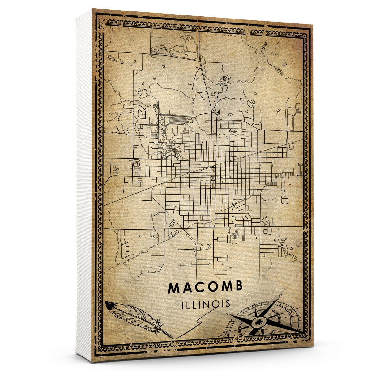Macomb Vintage Map Prints Canvas, Illinois Map Art Canvas, Canvas ...