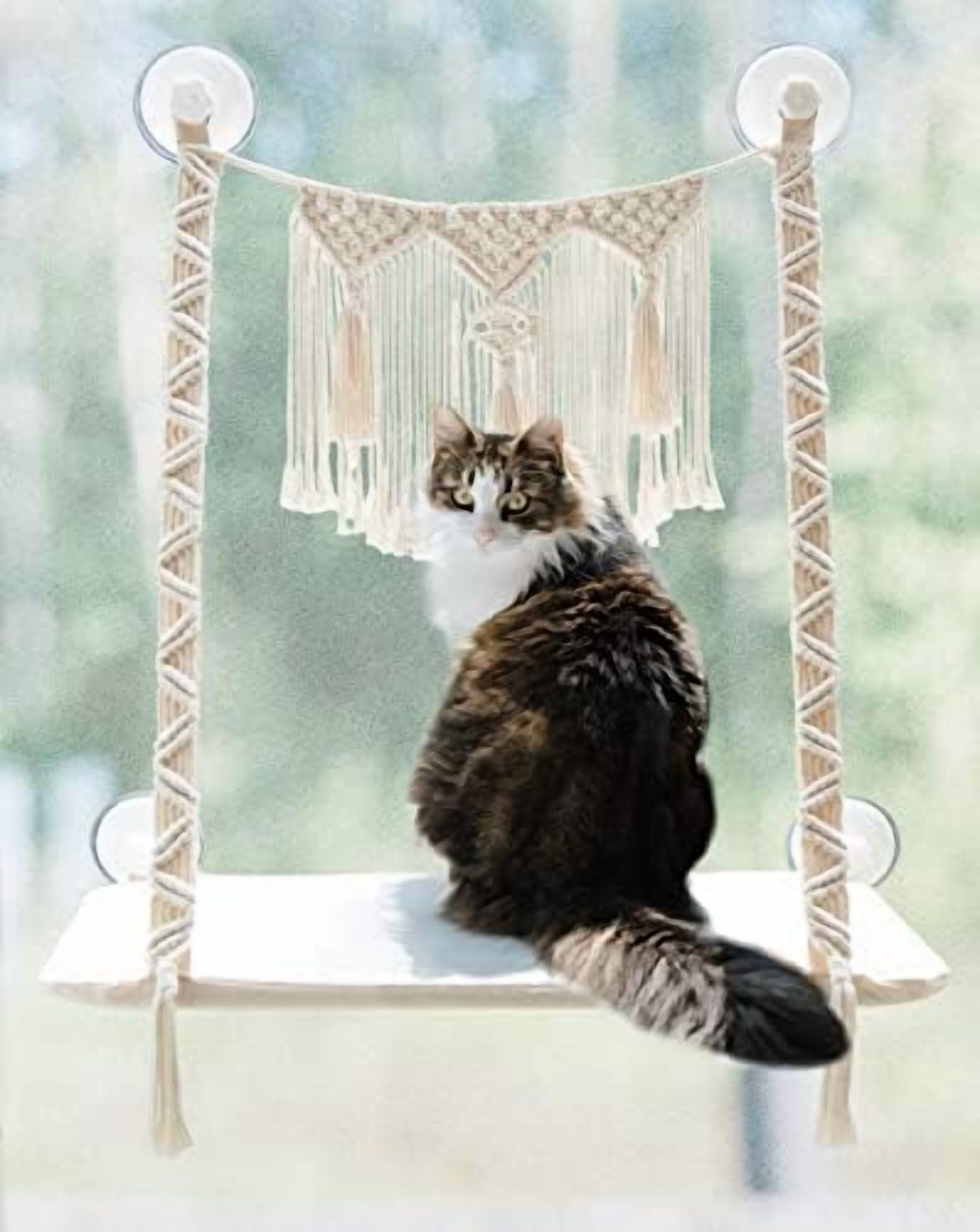 Macrame Cat Window Perch Boho Cat Hammock Wall Mounted Pet Resting Seat ...