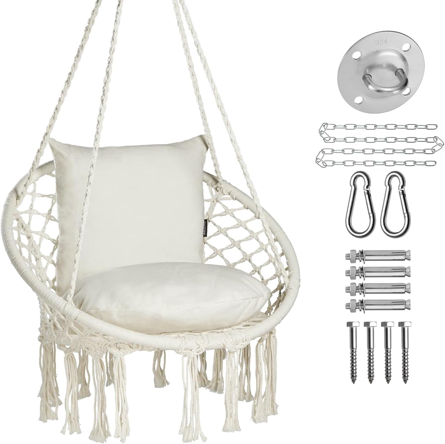 Macrame Chair Hanging Swing Chair Max 330 Lbs Hammock Chair with 2 ...
