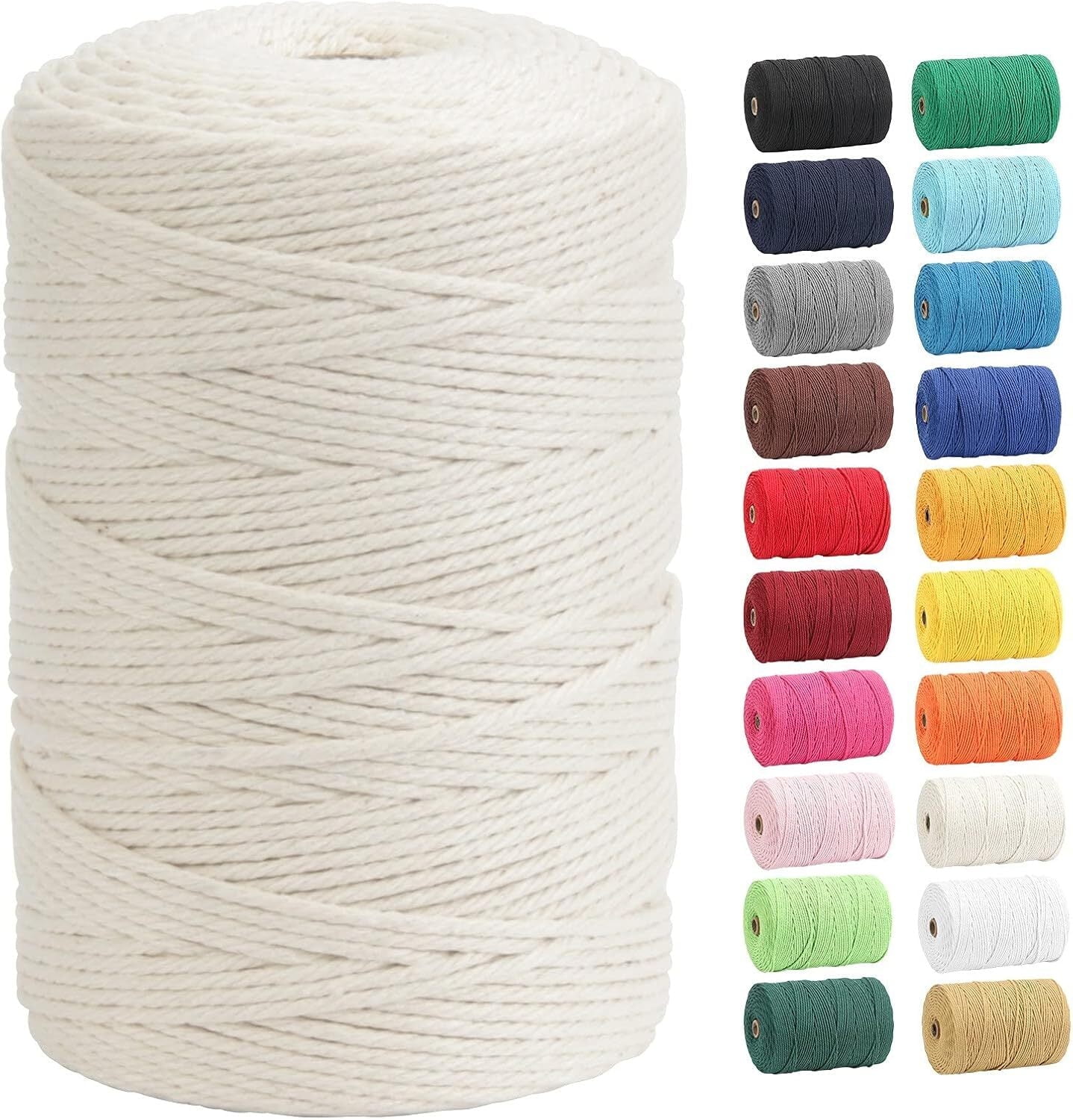 Macrame Cord 3mm x 109 Yards Natural Macrame Cotton Rope, Macrame Rope ...