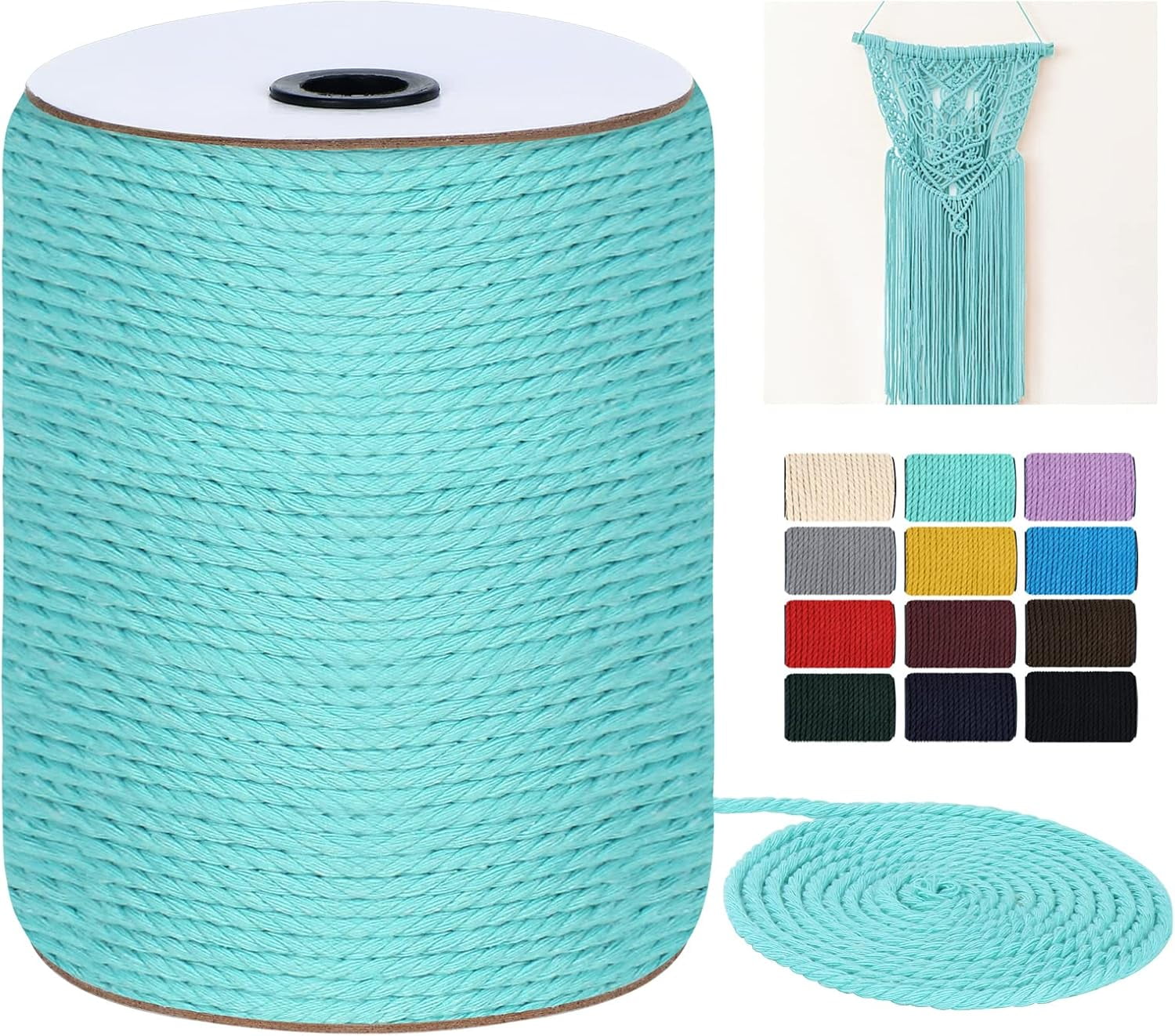 Macrame Cord 4mm x 328Yards (984Feet), Colored Natural Macrame Rope - 3 ...