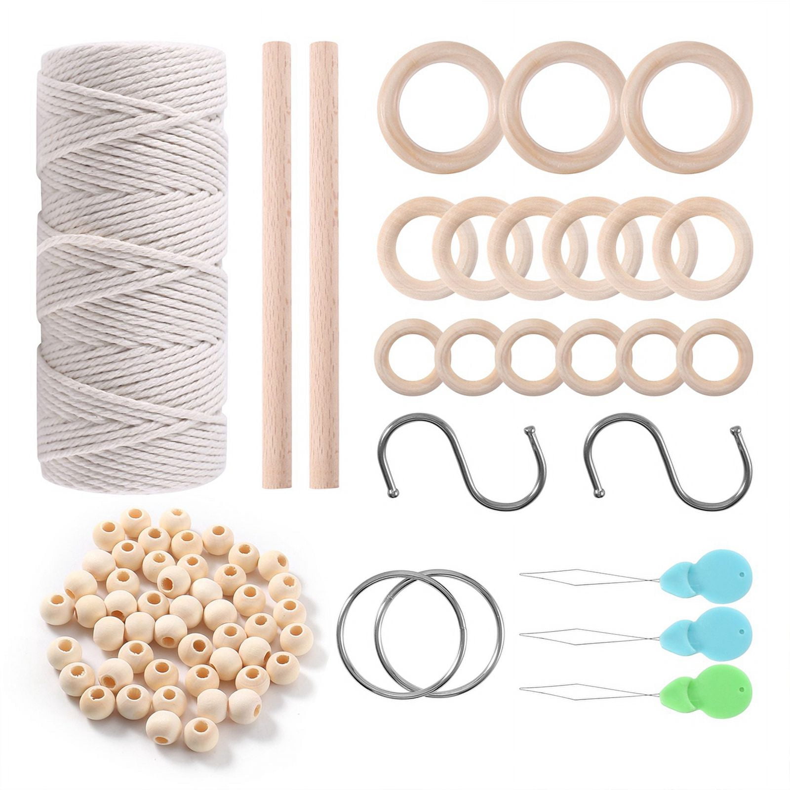 Macrame Cotton Cord 3mm with Macrame Beads Wooden Rope Wooden Rod with ...