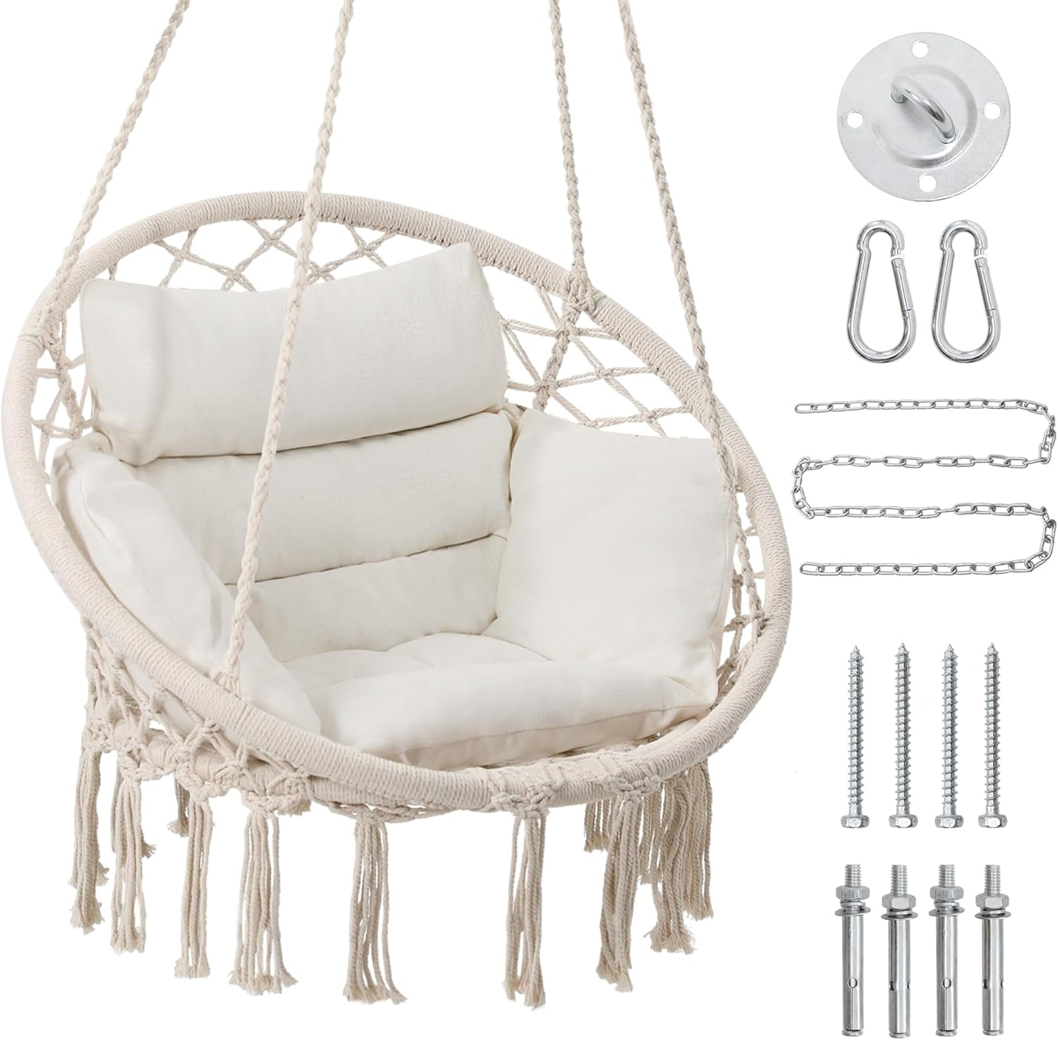 Macrame Hammock Hanging Swinging Chair with Medium Cushion, Perfect for ...