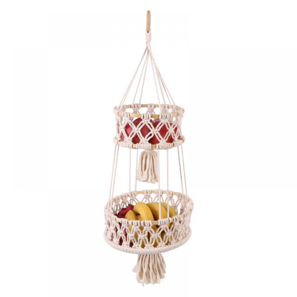 Macrame Hanging Basket 2 Tier, Space Saving Hanging Fruit Basket for ...