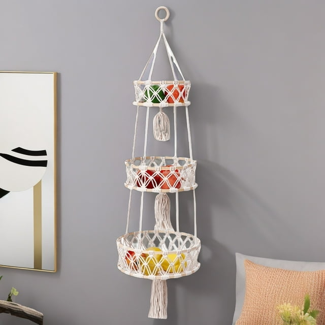 Macrame Hanging Fruit Basket,3 Tier Hanging Produce Basket for Kitchen ...