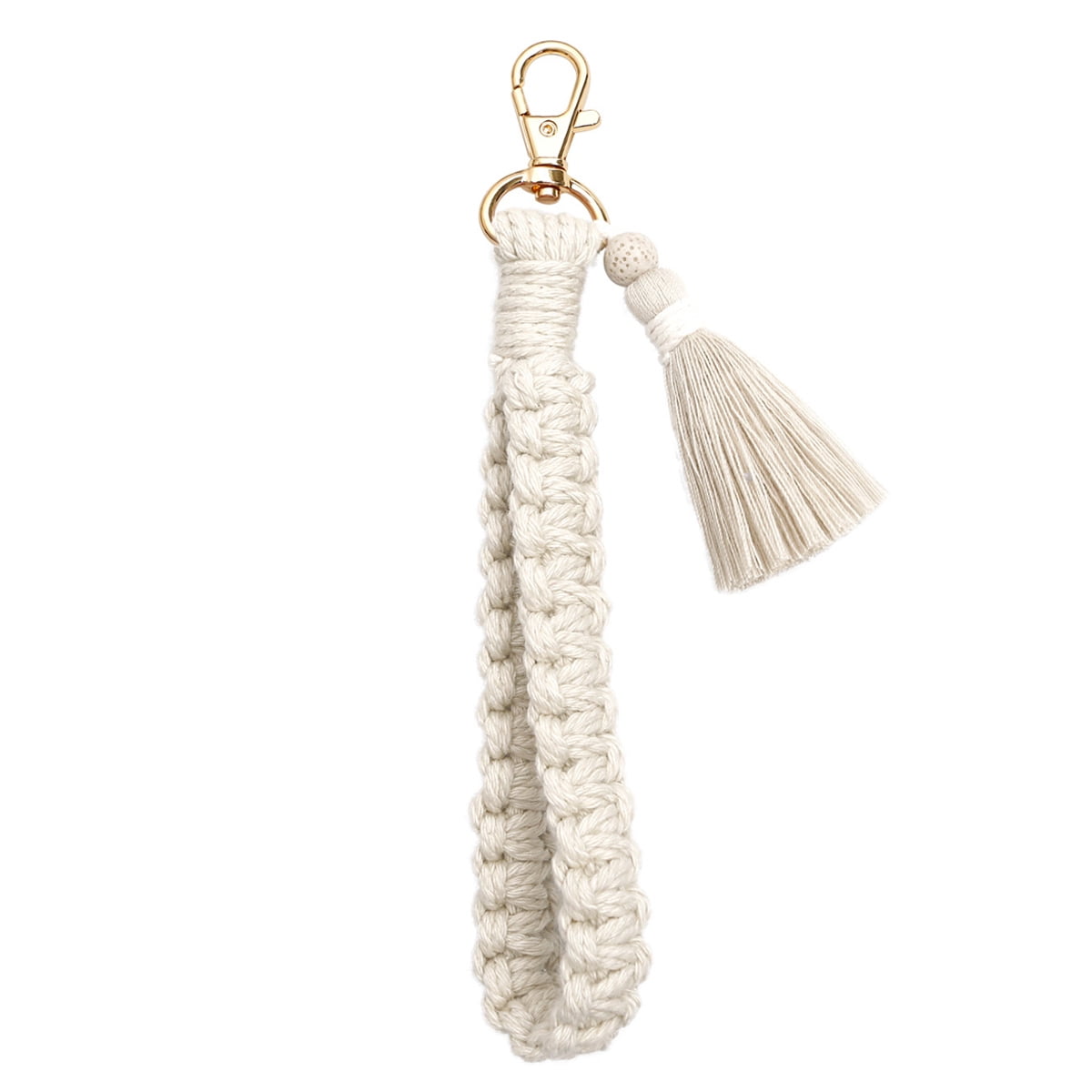 Macrame Keychain Bracelet Handmade Wristlet Keychain with Tassel ...