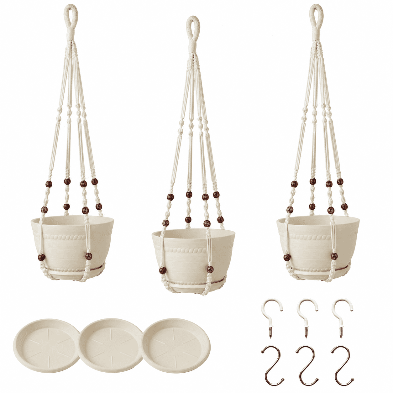 Macrame Plant Hanger with Pot, 3 Pack Hanging Planters for Indoor ...