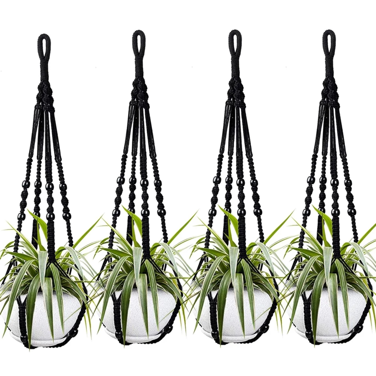 Macrame Plant Hangers 4 Pack for Boho Decor - 35 Inch Black Hanging ...