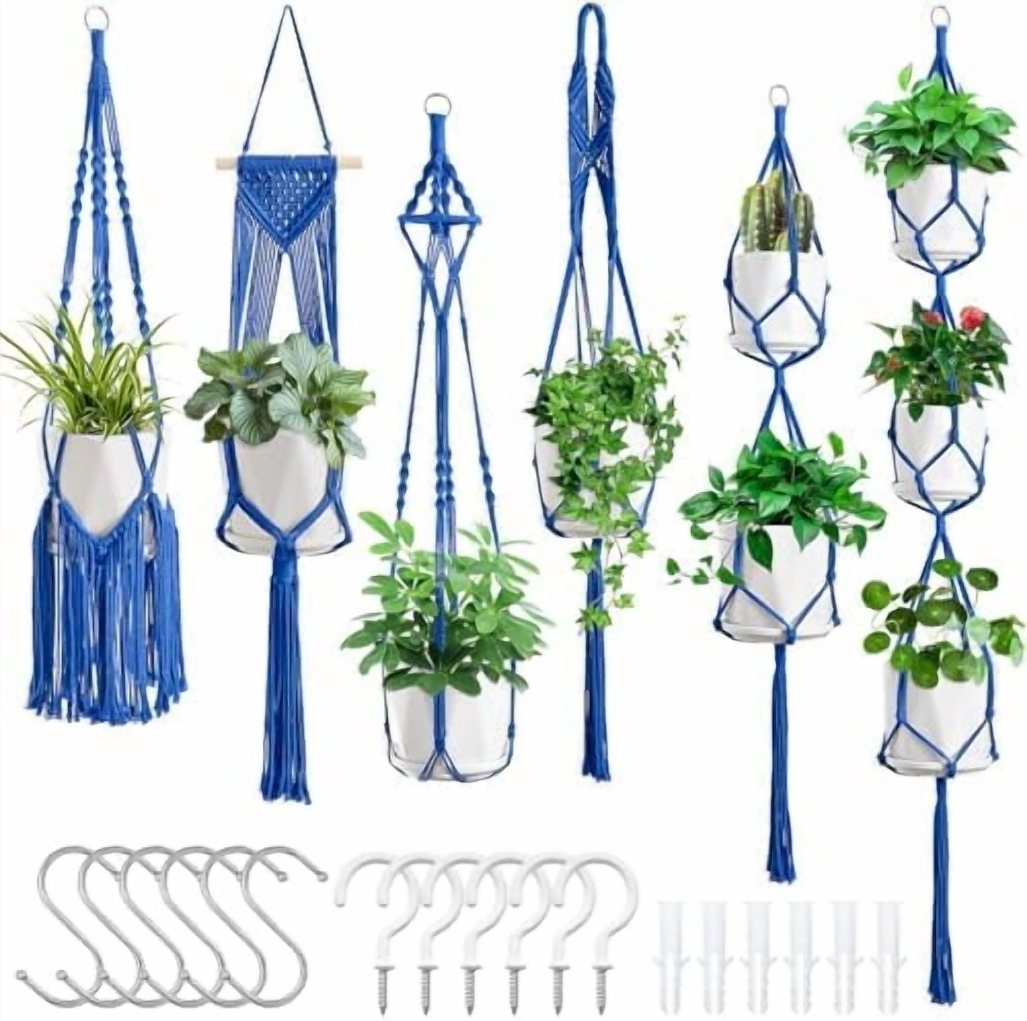 Macrame Plant Hangers, 6Pack Hanging Planters for Indoor Plants w/ 6 ...