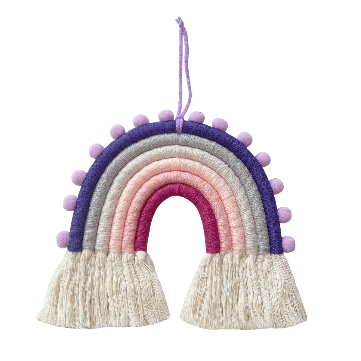 Macrame Rainbow Wall Hanging Decor Pom Pom Garland Rainbow Decor-Style ...