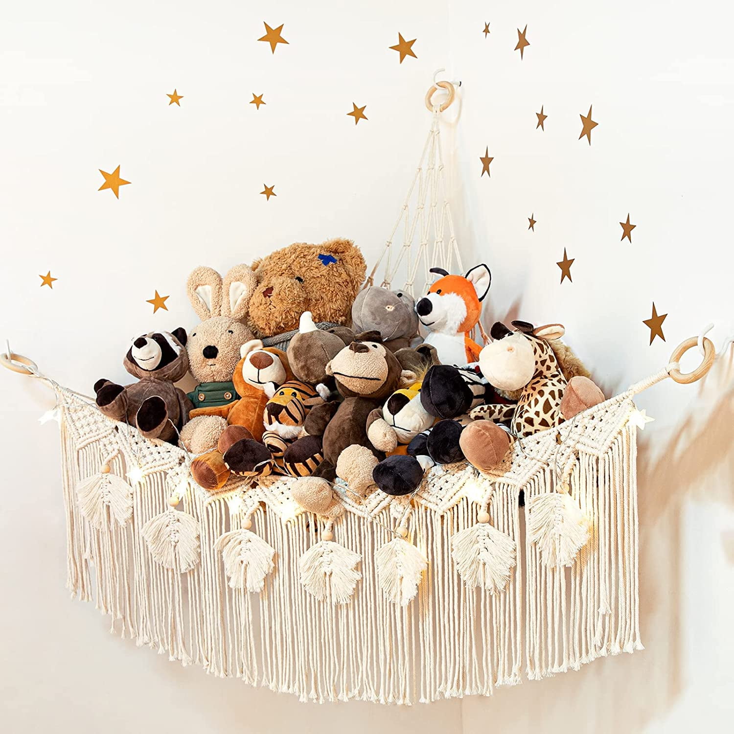Macrame Stuffed Animal Toy Net Hammock with Star Light, Small Plushies ...