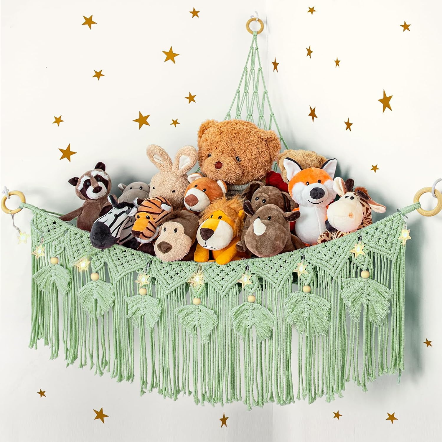 Macrame Stuffed Animal Toy Net Hammock with Star Light, Small Plushies ...