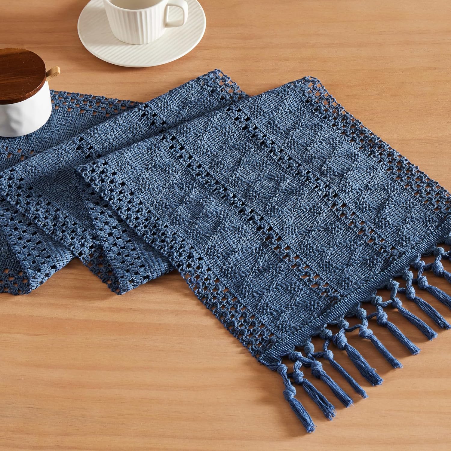 Macrame Style Boho Table Runner, Blue Table Runners 48 Inches Long ...