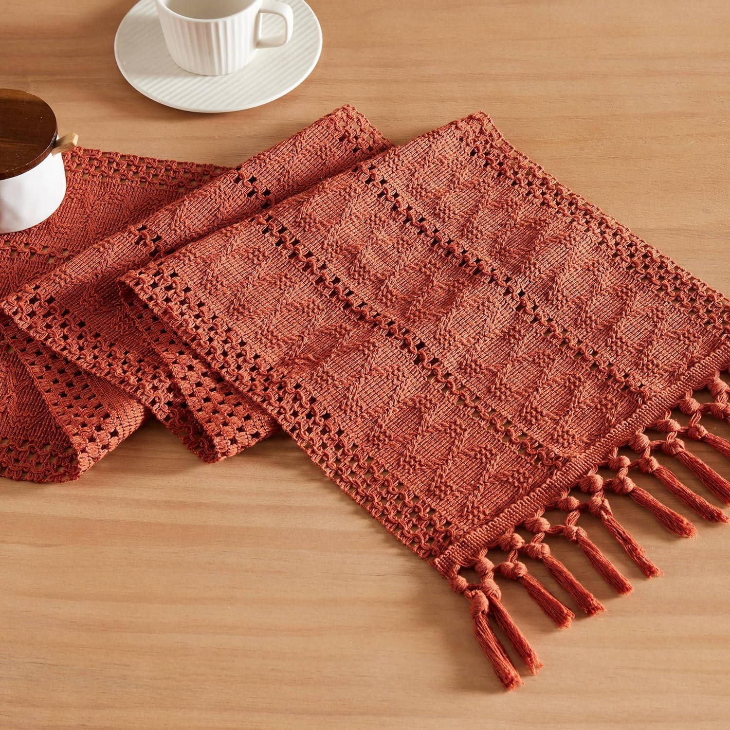 Macrame Style Boho Table Runner, Rust Table Runners 72 Inches Long ...