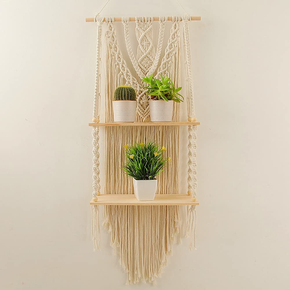 Macrame Wall Hanging Shelf - Boho Hanging Shelves for Wall - Decorative Bohemian Floating Plants ...