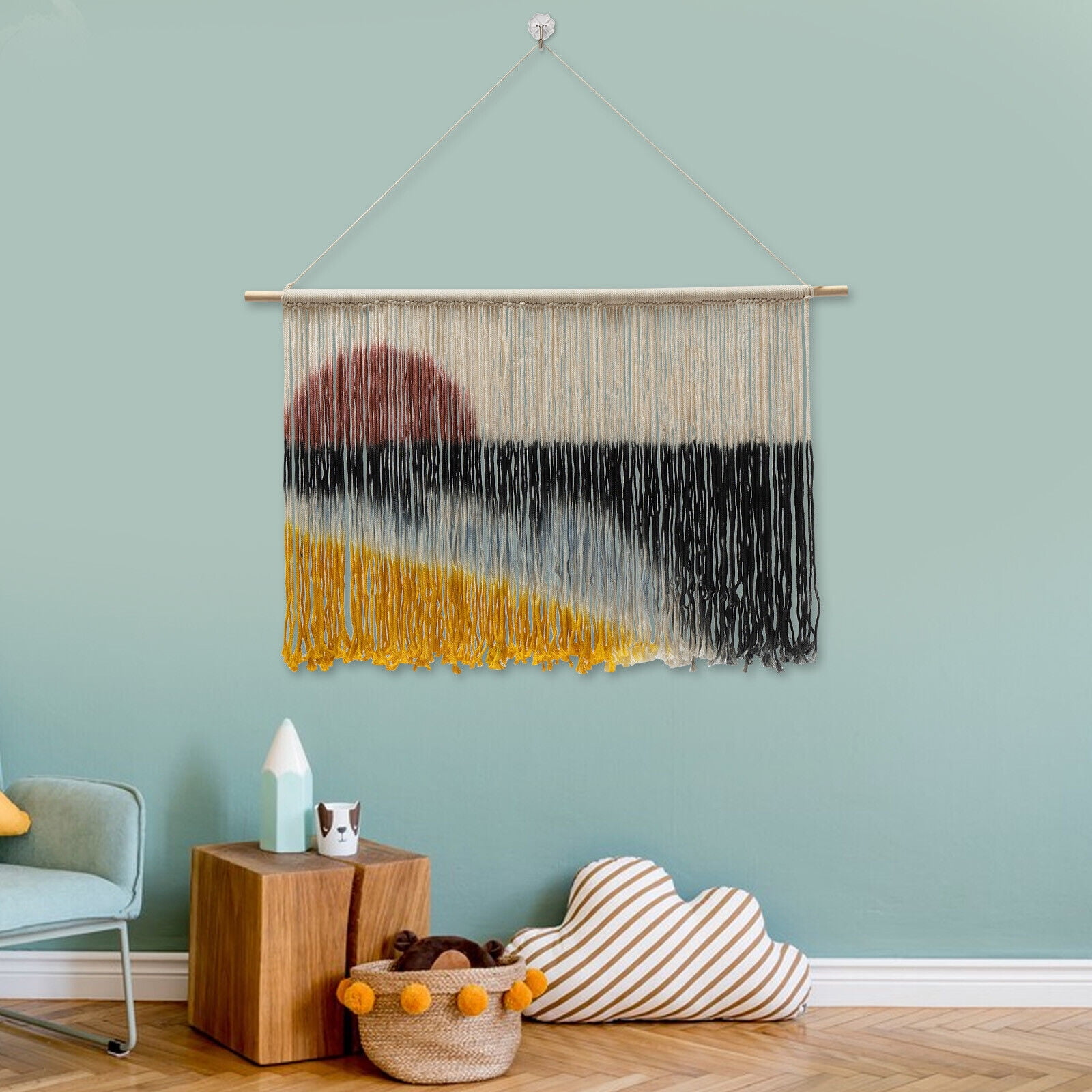 Macrame Wall Hangings, Modern 43"x28" Large Sunset/Mountains Fringed ...