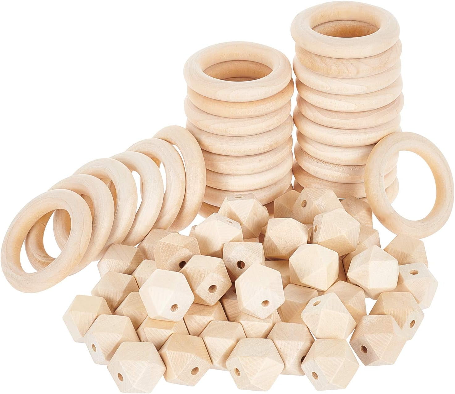 Macrame Wood Beads Rings 50pcs 20mm Faceted Nugget Unfinished Wood ...