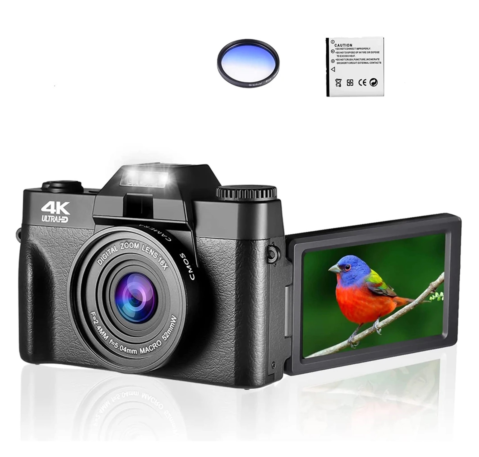 Macro Lens 4K Digital Camera Flip Screen Selfie Camcorder 48MP Vlog ...