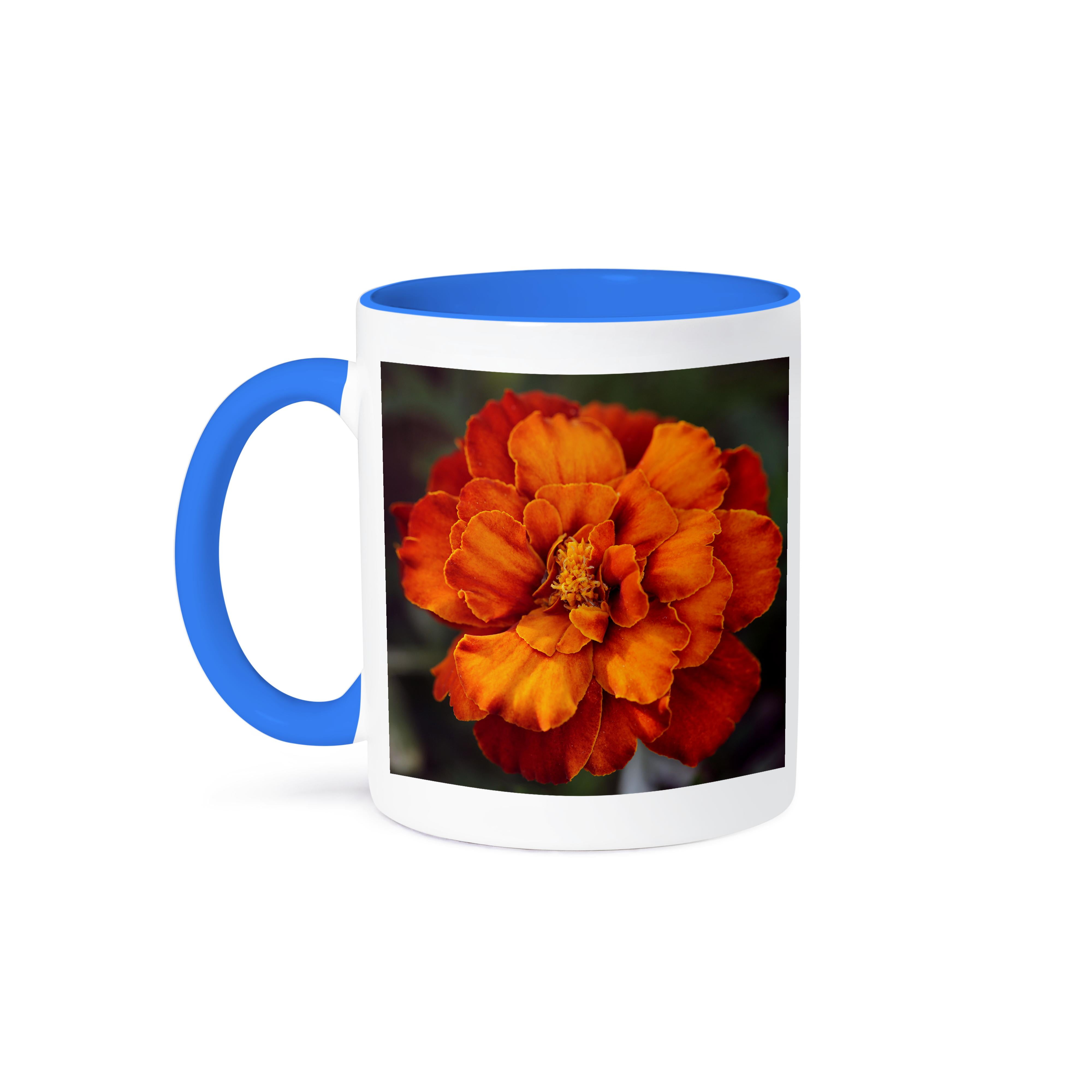 Macro Photograph Of An Orange And Red Marigold Flower., 15oz Two-Tone ...