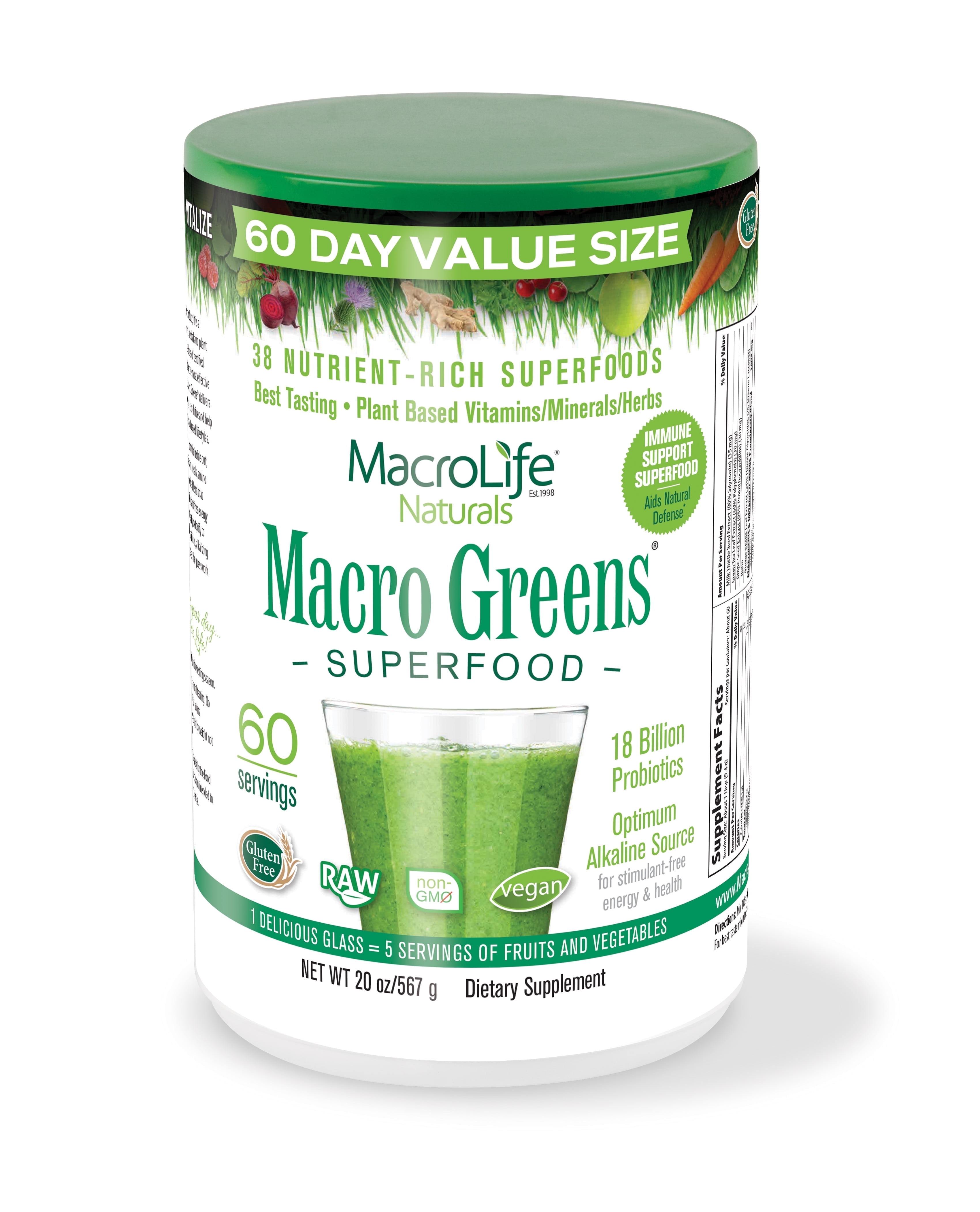 Macro Greens Organic Superfood Powder, Vegan Blend with Probiotics ...