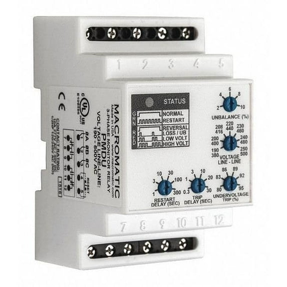 Macromatic Phase Monitor Relay, 12 Pins, 190-500VAC PMDU - 1 Each ...
