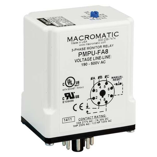 Macromatic Phase Monitor Relay,190-500VAC,Plug,SPDT PMPU-FA8 - Walmart.com