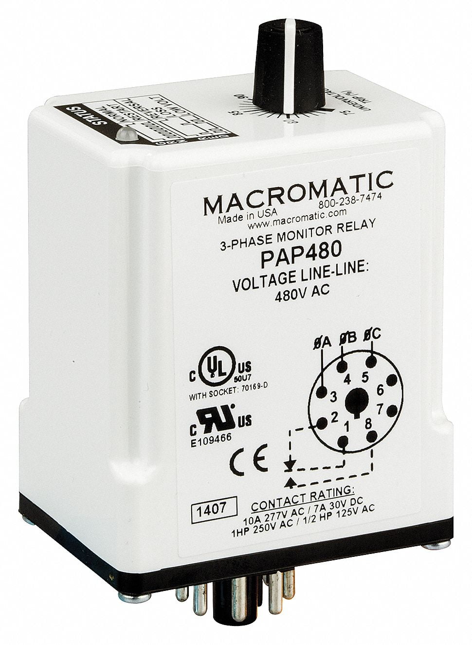 Macromatic Phase Monitor Relay,480VAC,Plug,SPDT PAP480 - Walmart.com