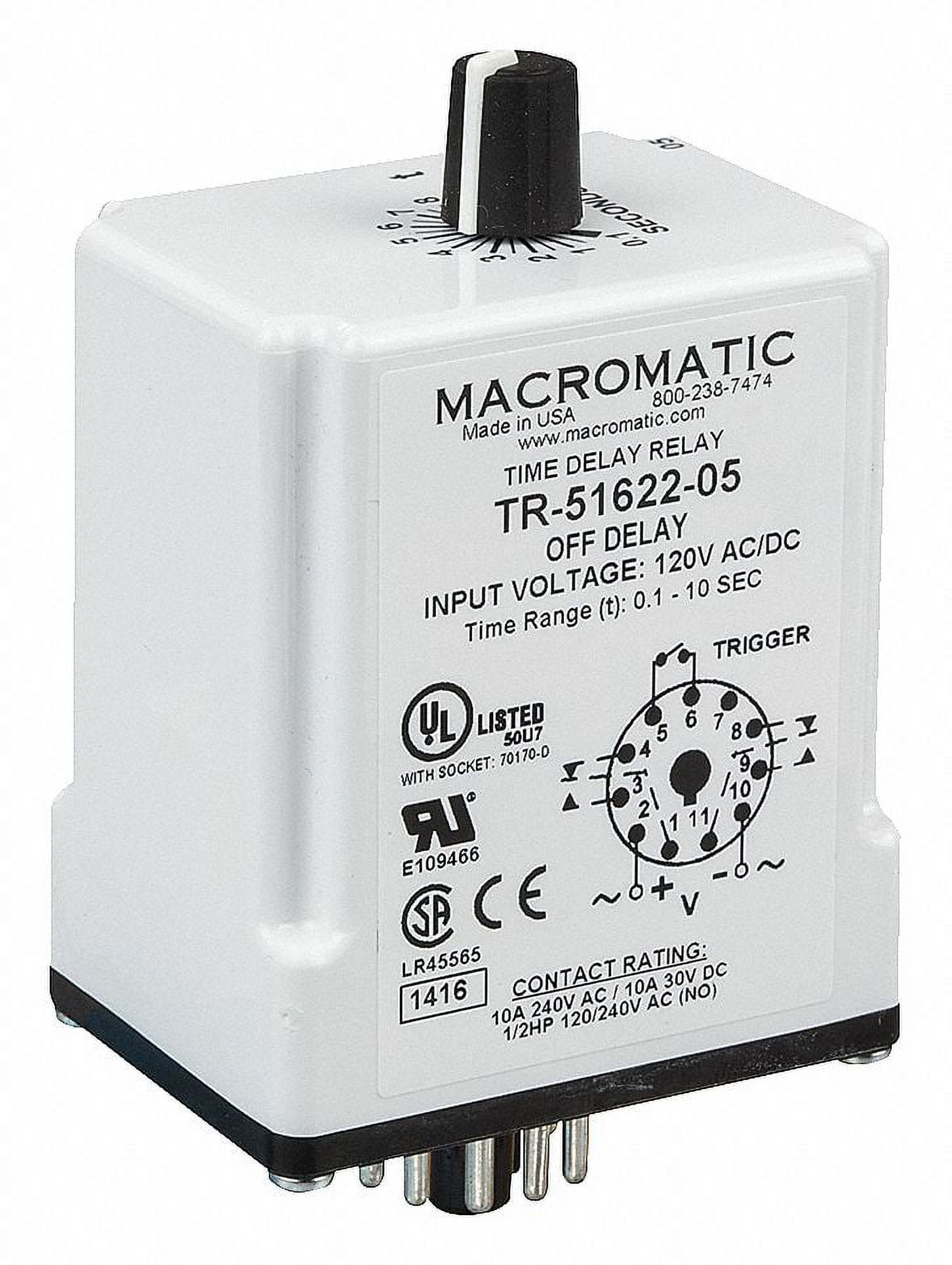 Macromatic Time Delay Relay,12VDC,10A,DPDT,3 sec. TR-51626-12 - Walmart.com