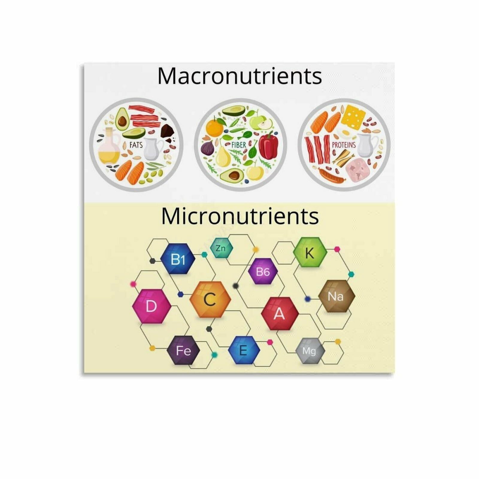 Macronutrient Food Chart Poster Gym Diet (2) Canvas for Bedroom Living ...