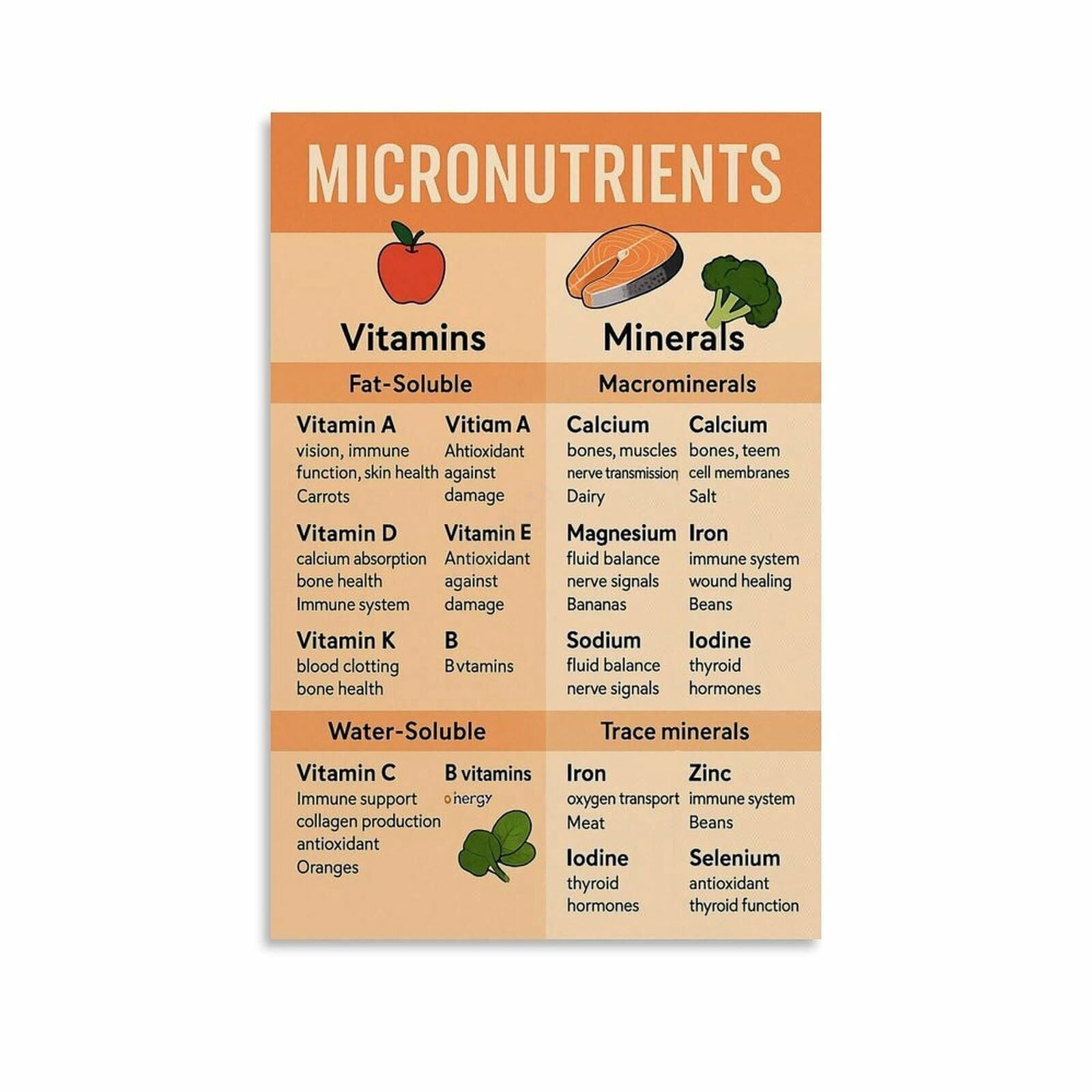 Macronutrient Food Chart Poster Gym Diet (6) Canvas Painting for Living ...