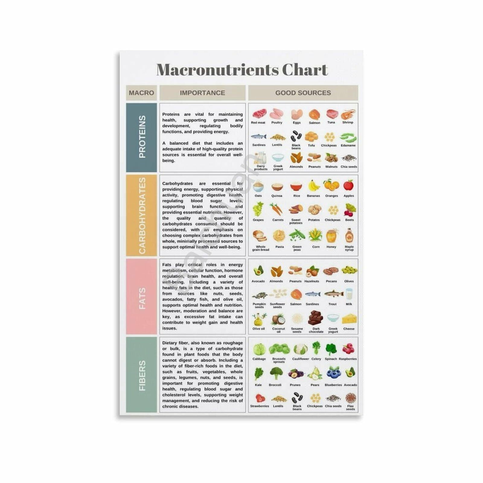 Macronutrients Educational Poster Gym Wall Art Nutrition (4) Canvas ...