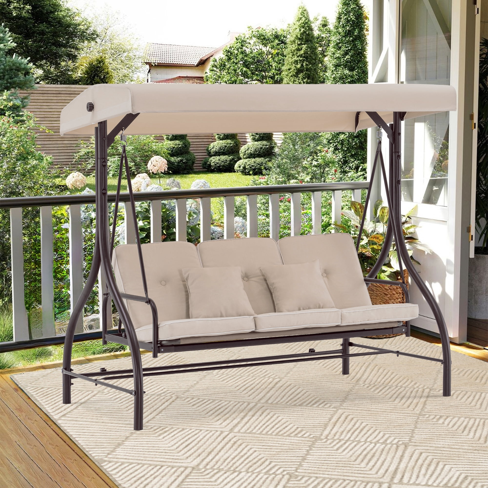 MCombo 3-Seat Patio Swing Chair, Adjustable Backrest, 4068 (Beige ...