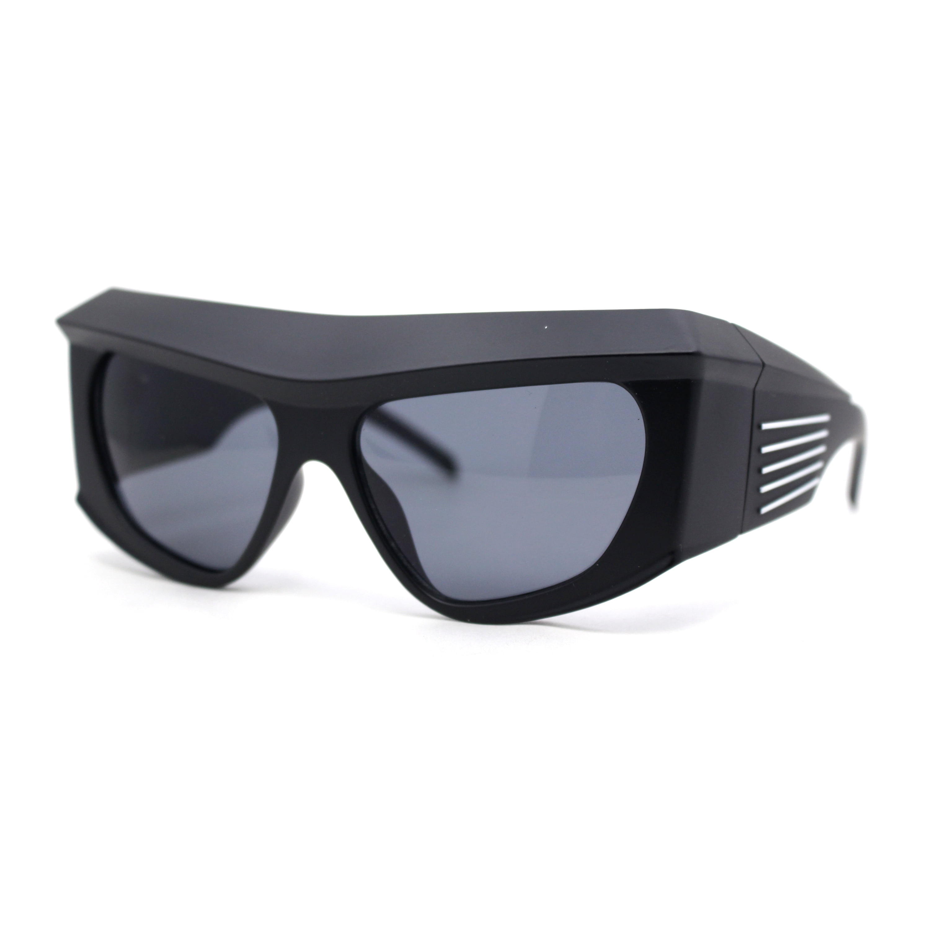 Mad Brow Line Super Thick Temple Angular Flat Top Plastic Sunglasses All Black - Walmart.com