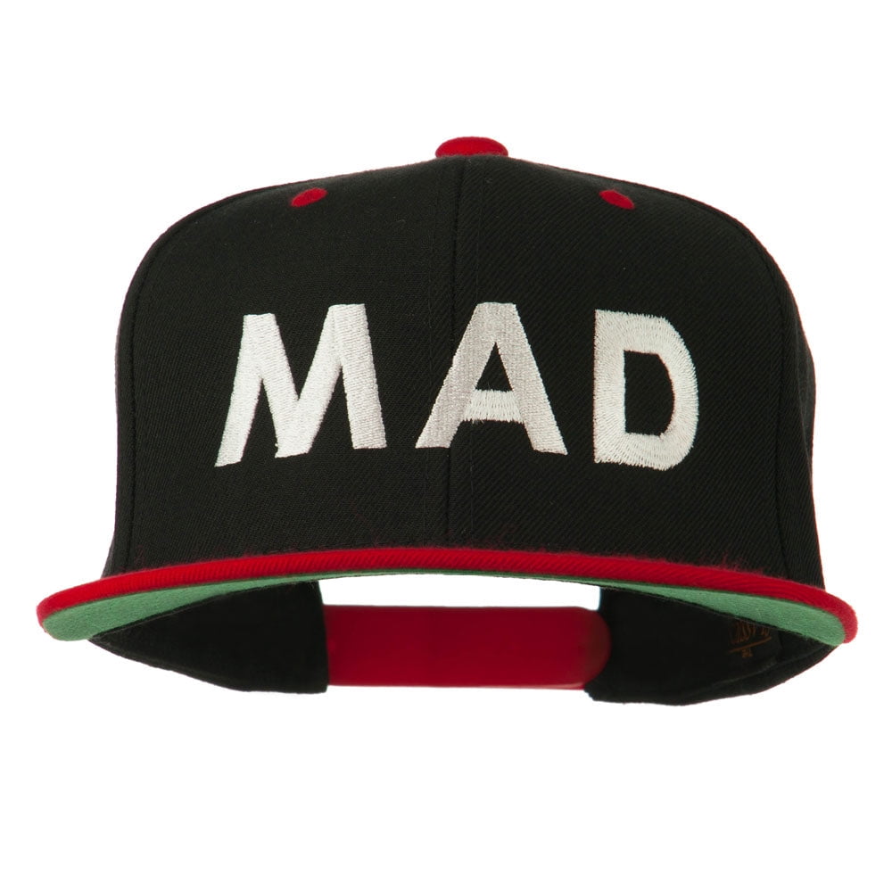 Mad Embroidered Two Tone Snapback Cap - Black Red OSFM - Walmart.com