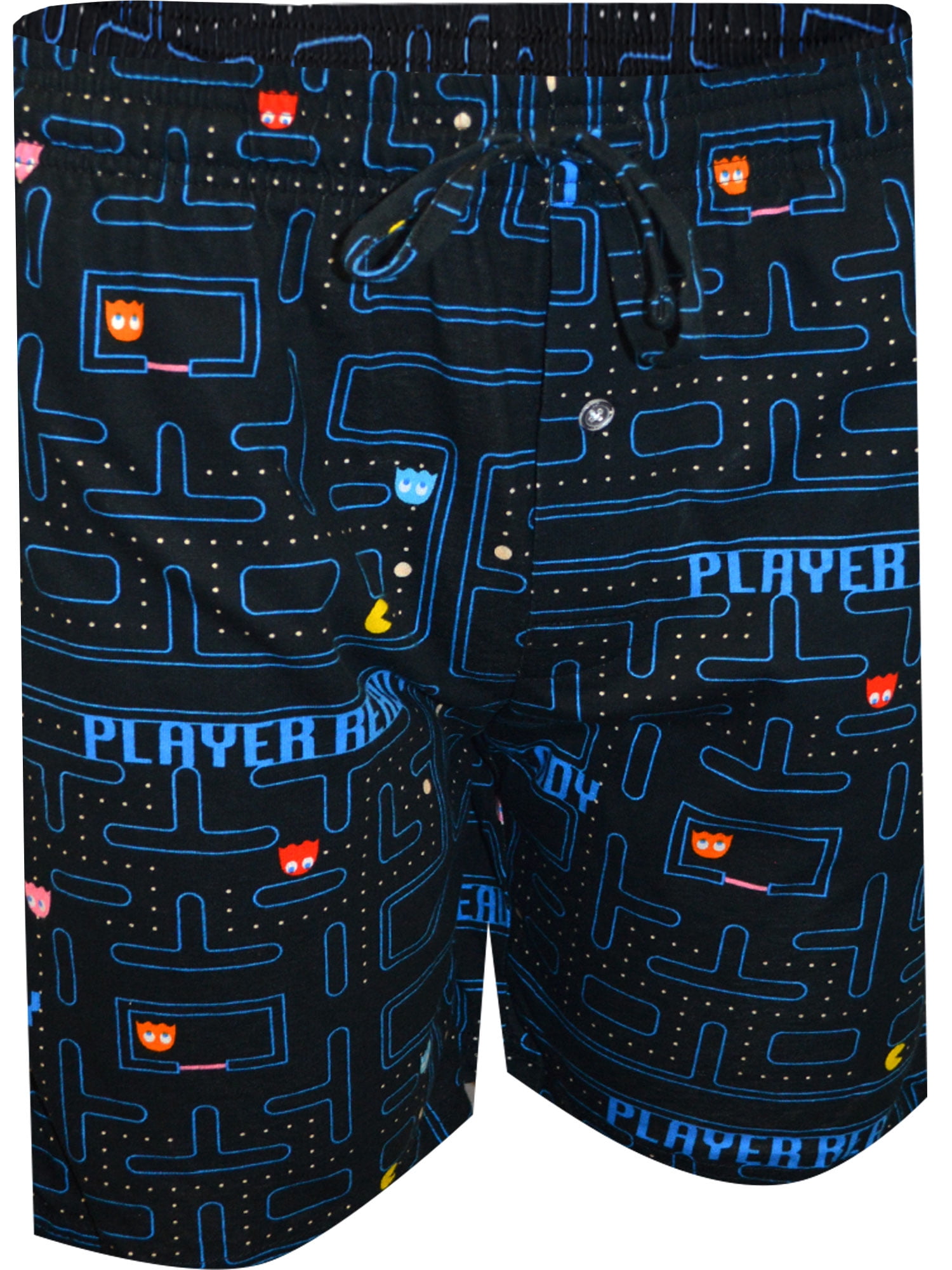 Mad Engine Mens Pacman and Ghosts Player Ready Black Lounge Shorts ...