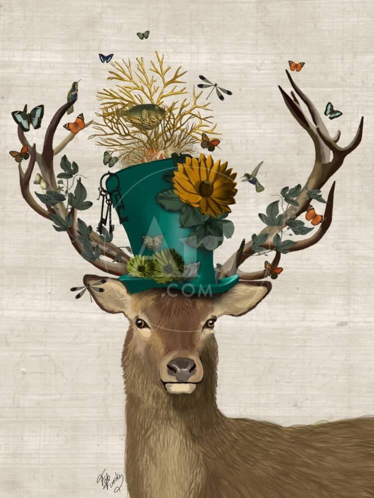 Mad Hatter Deer, Animals Unframed Art Print Wall Art by Fab Funky Sold ...