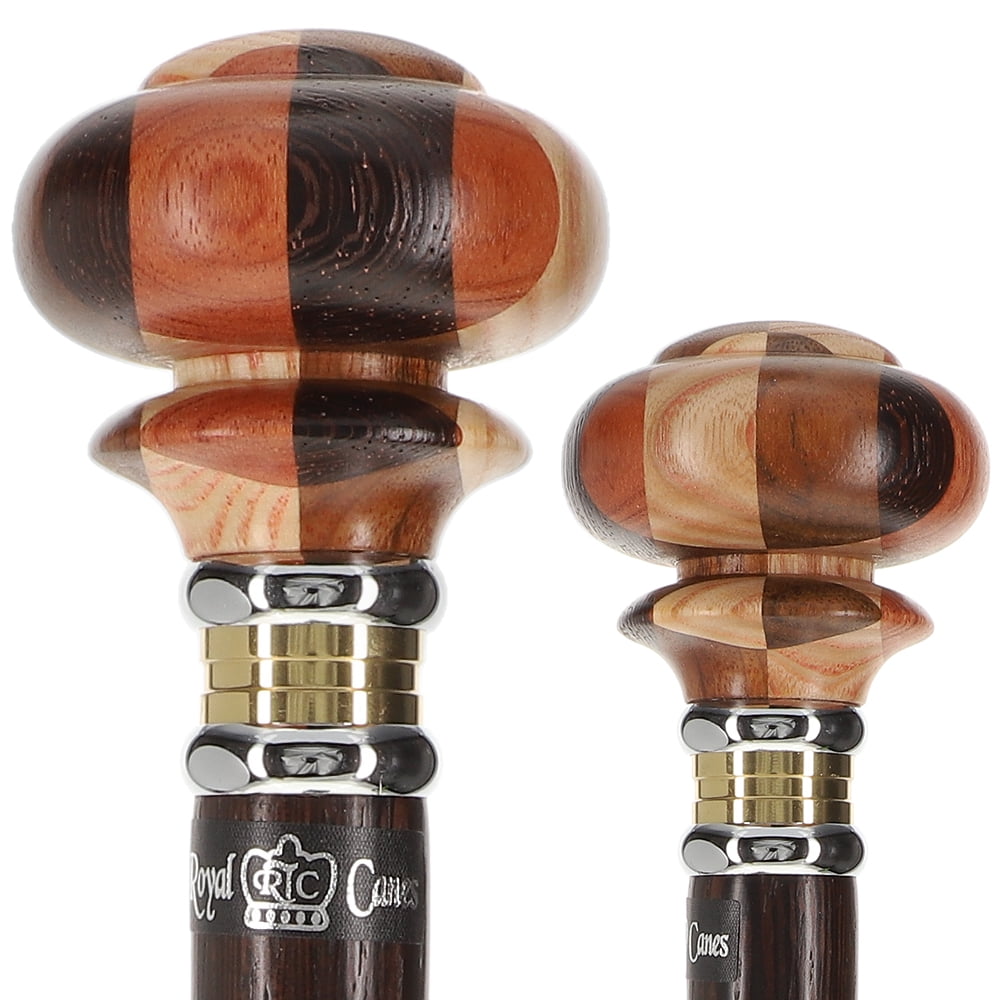 Mad Hatter Multi Wood Knob Handle Walking Stick with Wenge Wood Shaft and Two Tone Collar ...