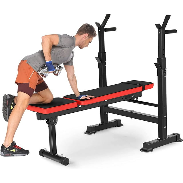 Mad Hornets Adjustable Weight Bench Folding Bench Press w/Barbell Rack ...