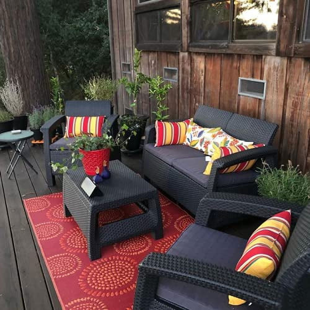 Mad Mats Abstract Outdoor Rug, Reversible Plastic Mat (Molly - Red, 5 ...